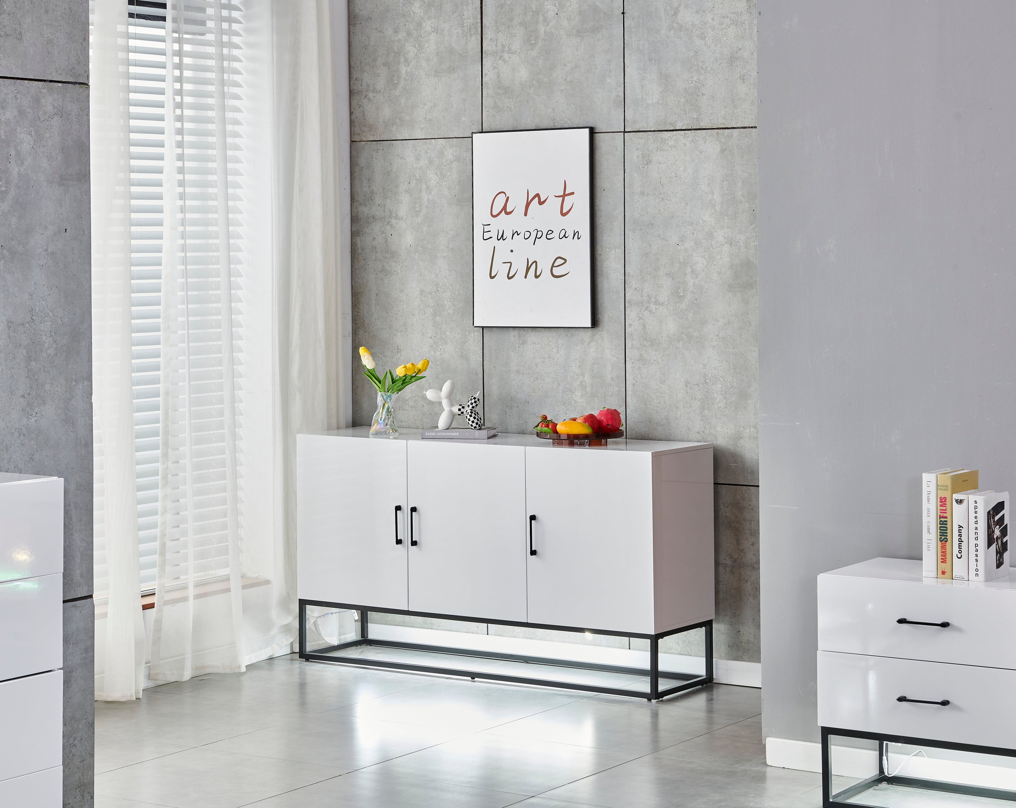 Buffet Alya rectangulaire blanc pieds noir 150cm – GDM FURNITURE
